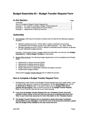 Fillable Online Budget Essentials #3 – Budget Transfer Request Form Fax ...