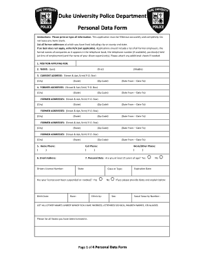 Fillable Online duke Duke University Police Department Personal Data ...