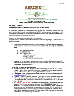 Fillable Online ABRCMS 2012 Group Reservations Housing Policies and ...