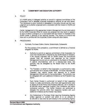 Fillable Online COMMITMENT AND SIGNATURE AUTHORITY POLICY Fax Email ...