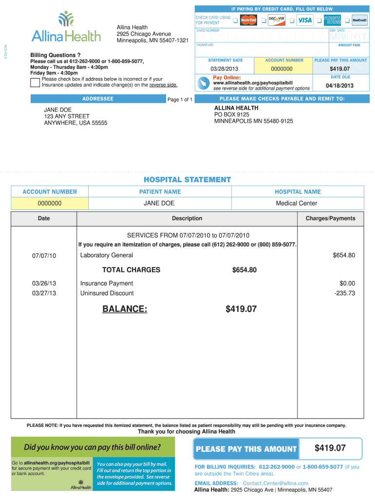 Hospital Bill Fillable Form Printable Forms Free Online