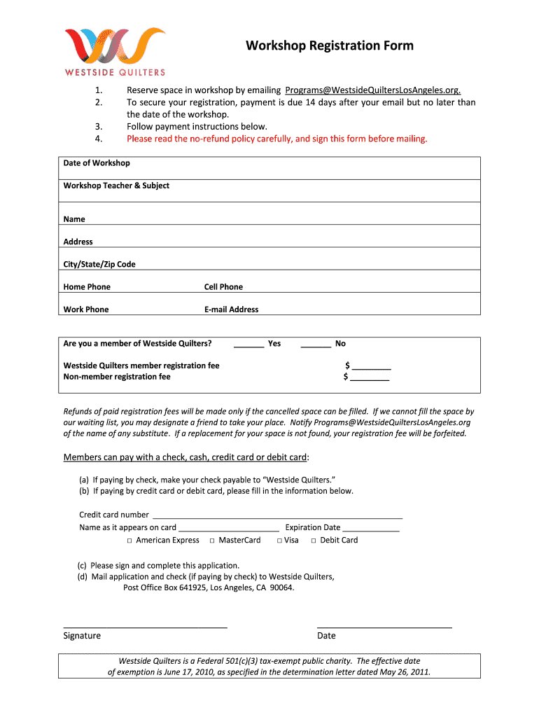 Fillable Online Workshop Registration Form Fax Email Print - pdfFiller