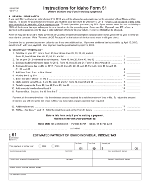 Fillable Online tax idaho Instructions for Idaho Form 51 51 - Idaho ...