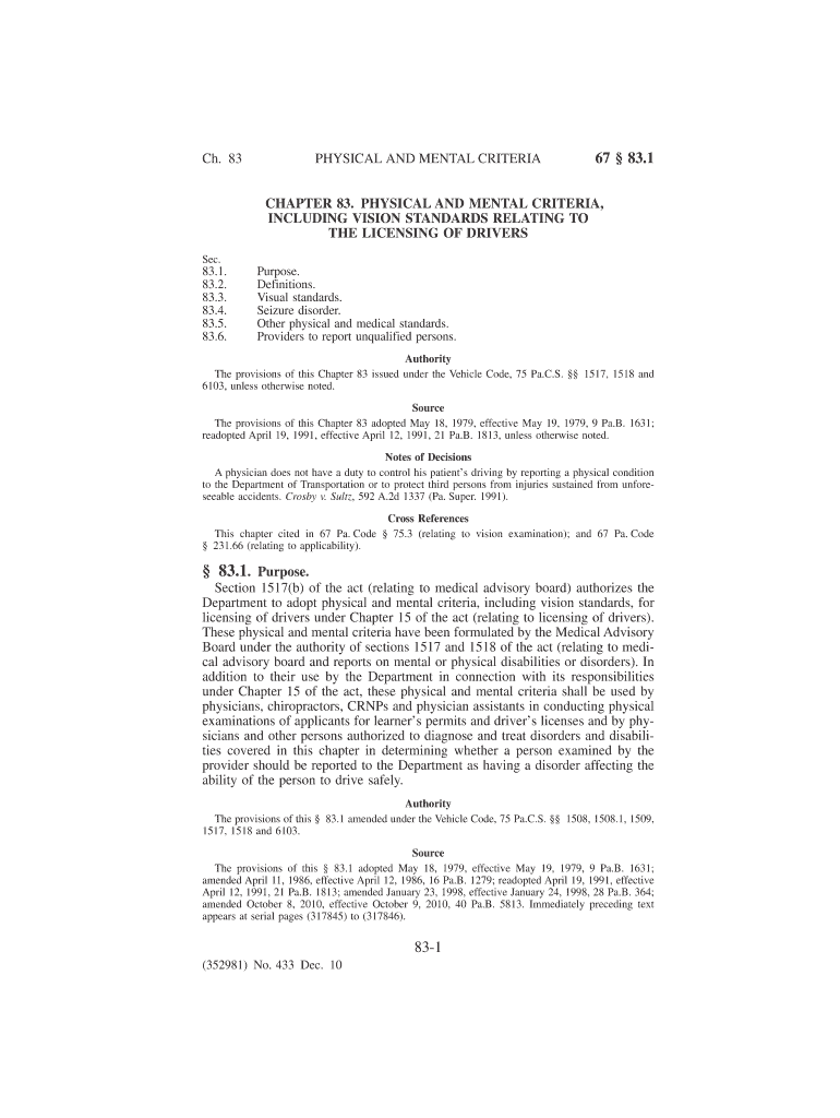 Fillable Online Chapter 83. Physical and Mental Criteria, Including ...