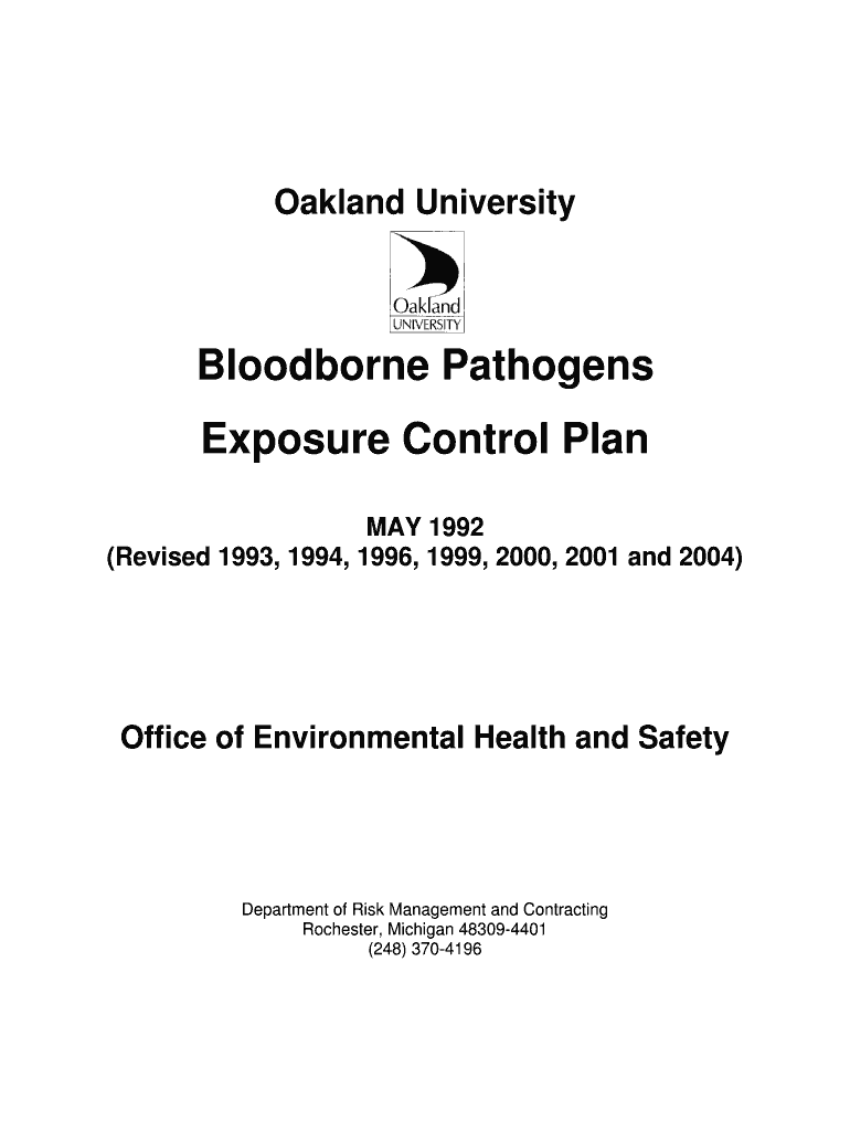 Fillable Online Bloodborne Pathogens Exposure Control Plan Fax Email ...