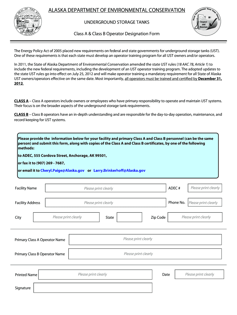Fillable Online Class A & Class B Operator Designation Form Fax Email ...