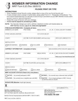 Fillable Online IMRF Form 6.20 (Rev. 08/2013) Fax Email Print - pdfFiller