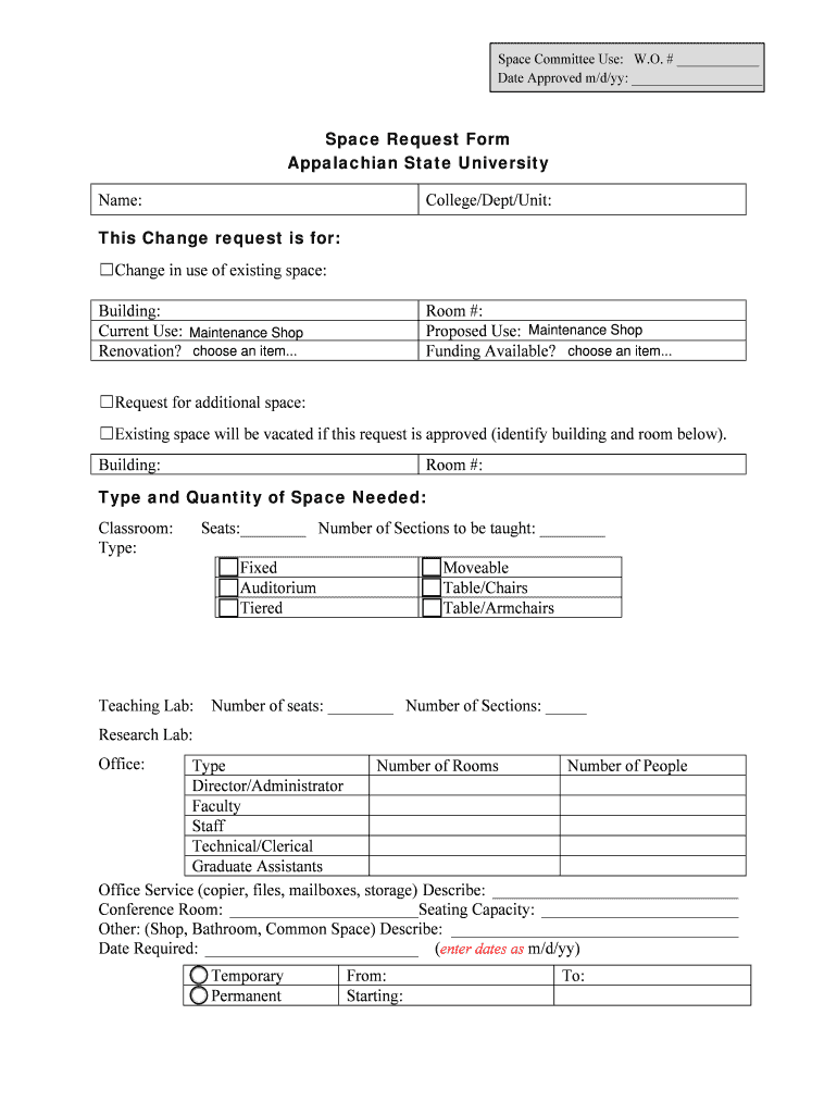 Fillable Online Space Request Form - Appalachian State University Fax ...
