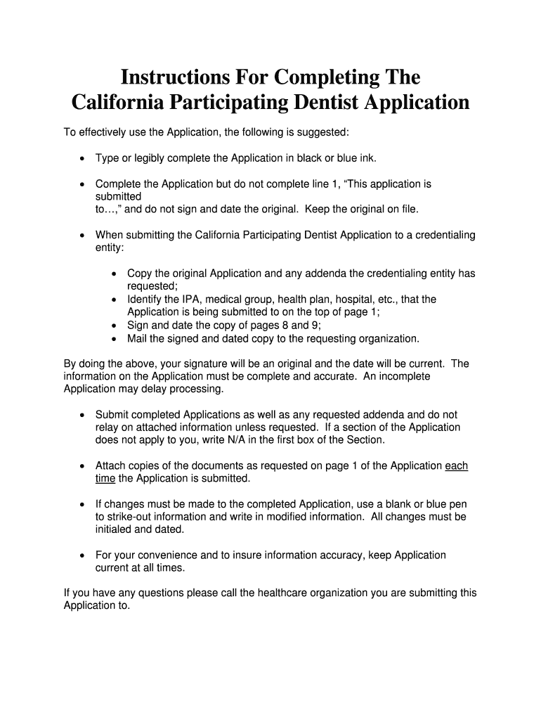 Fillable Online California Participating Dentist Application Fax Email Print - pdfFiller