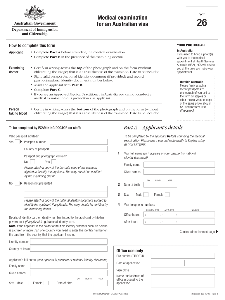 Fillable Online Medical examination for an Australian visa Fax Email ...