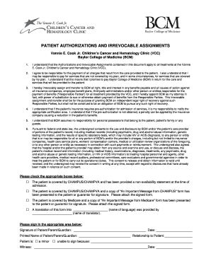 Fillable Online Patient Authorizations and Irrevocable Assignments Fax ...