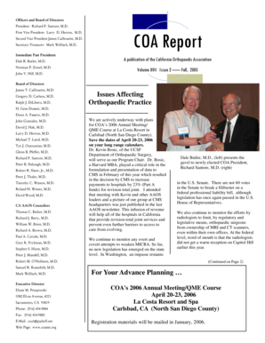 Fillable Online coa COA Report fall 2005.pub - California Orthopaedic ...