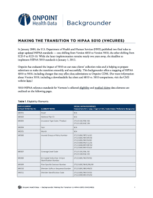 Fillable Online onpointcdm Backgrounder: Making the Transition to HIPAA ...