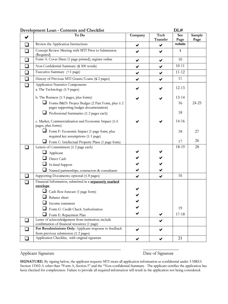 Fillable Online Development Loan - Contents and Checklist Fax Email Print - pdfFiller