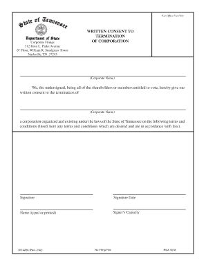 Fillable Online tn Written Consent to Termination - State of Tennessee ...