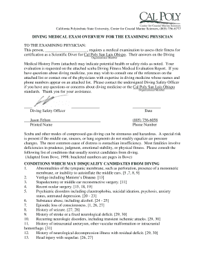 Fillable Online marine calpoly Scientific Diver Medical Evaluation Form ...