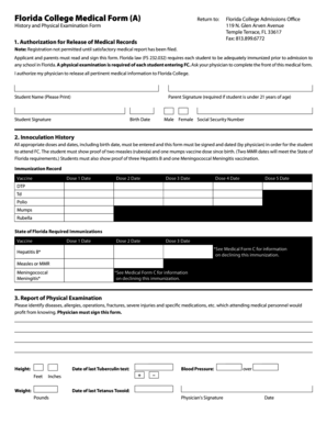 Fillable Online Florida College Medical Form Fax Email Print - pdfFiller