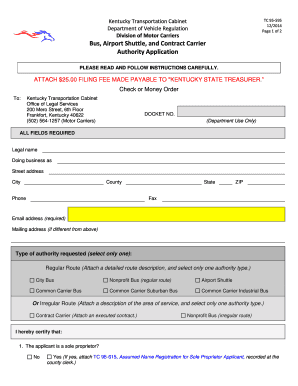 Fillable Online transportation ky Application for operating authority ...