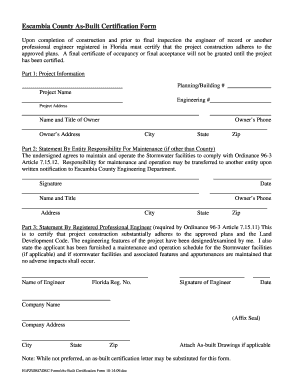 Fillable Online Escambia County As-Built Certification Form Engineering ...