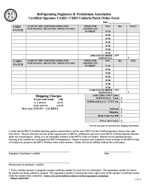 Fillable Online Certification Patch Order Form - RETA Fax Email Print ...