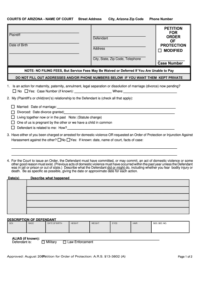 Order Of Protection Az Fill Online Printable Fillable Blank