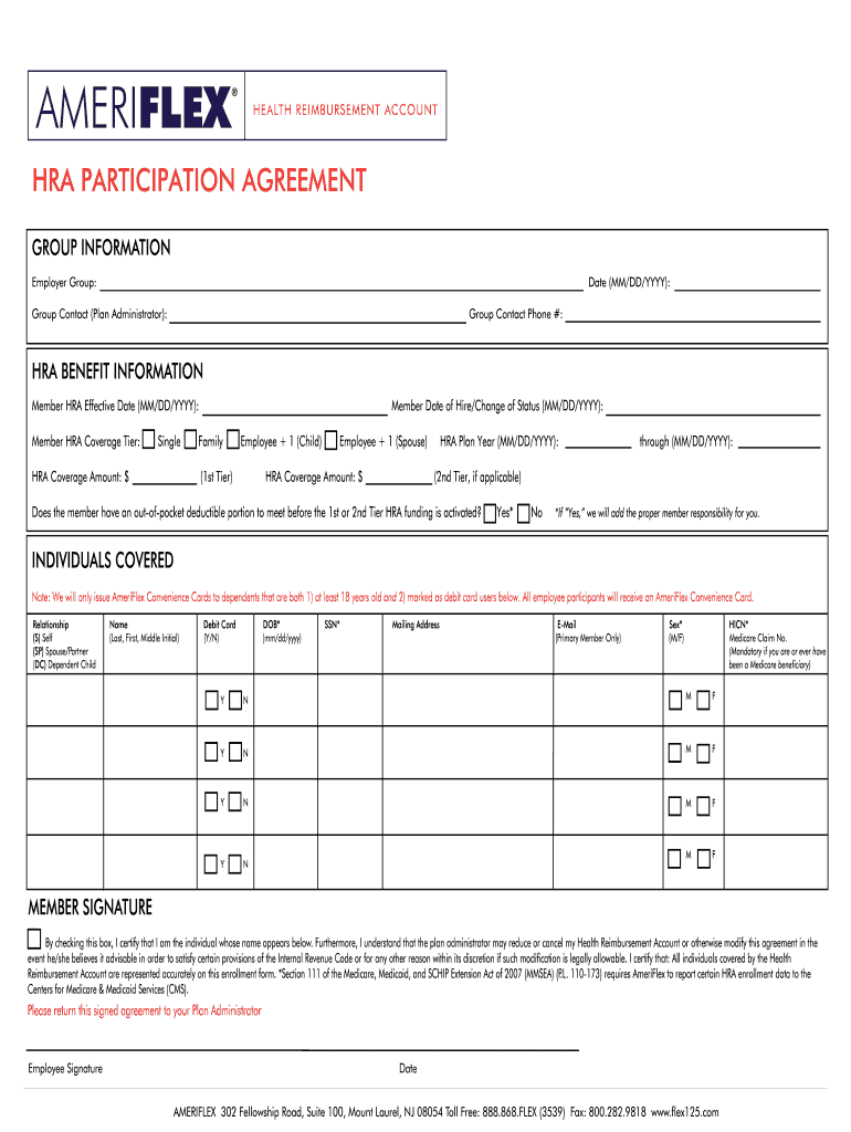 Fillable Online HRA Participation Agreement Fax Email Print - pdfFiller