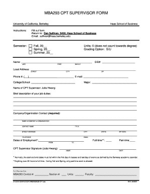 Fillable Online haas berkeley Mba293 cpt supervisor form - Haas School ...