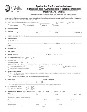 Fillable Online Graduate Admission Application for the Master of Arts in Writing Fax Email Print ...