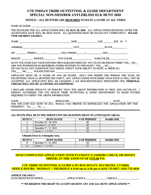 Fillable Online 2010 COW ELK APPLICATION Fax Email Print - pdfFiller