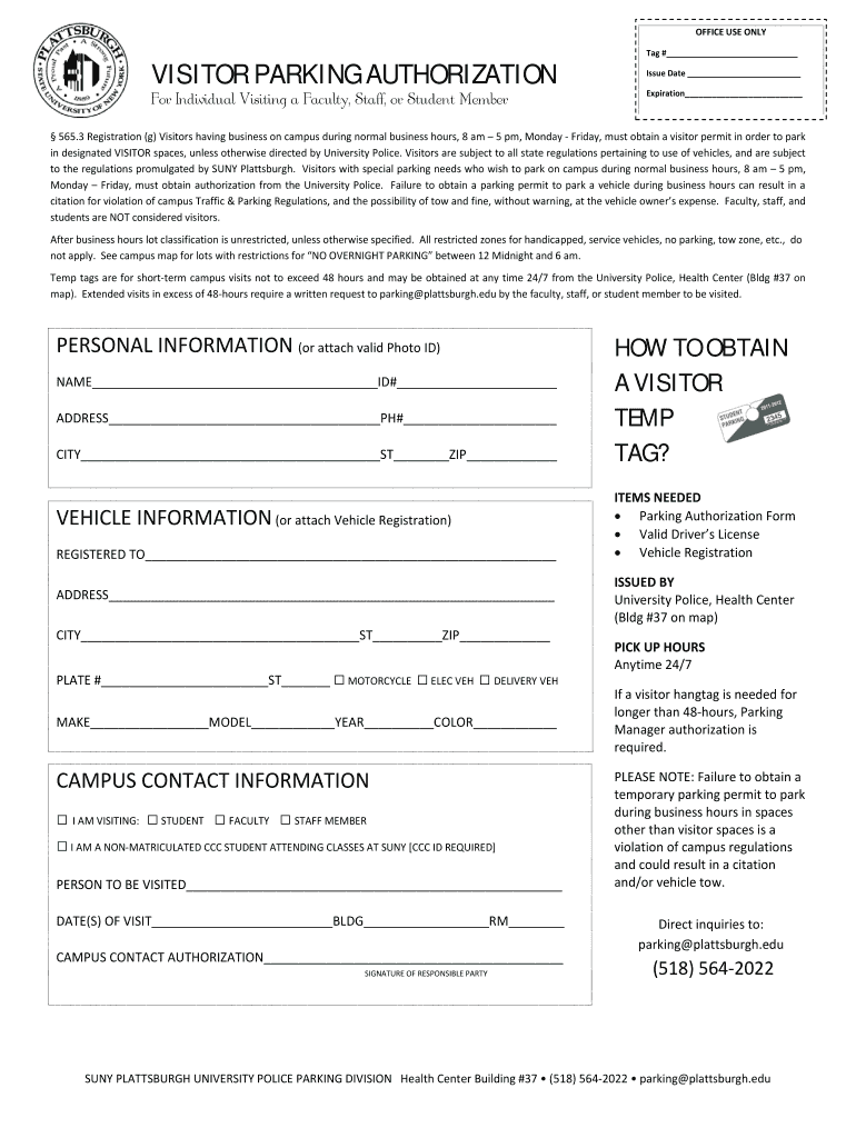 Fillable Online Visitor Parking Authorization for Individual Visiting a ...