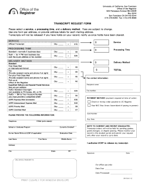 Fillable Online Transcript Request Form - UCSF Office of the Registrar ...