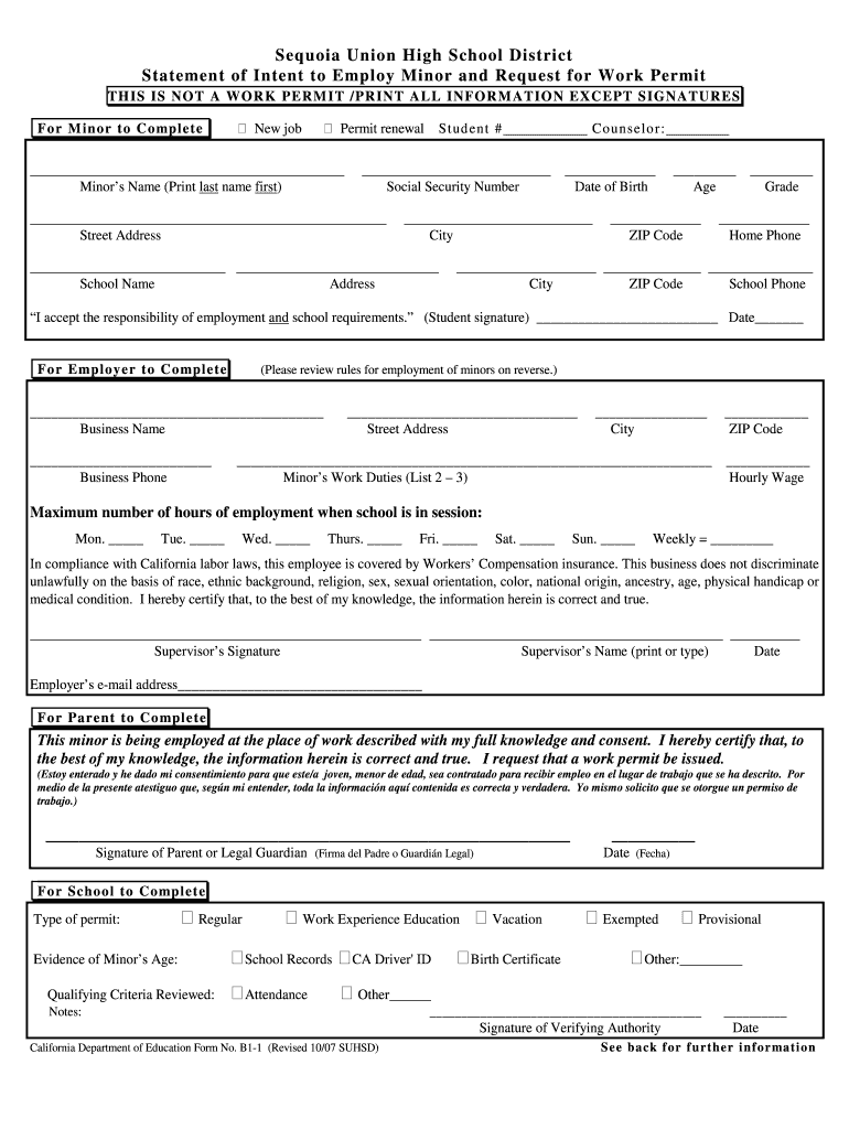 Sequoia Union School Form Fill Online Printable Fillable Blank PdfFiller