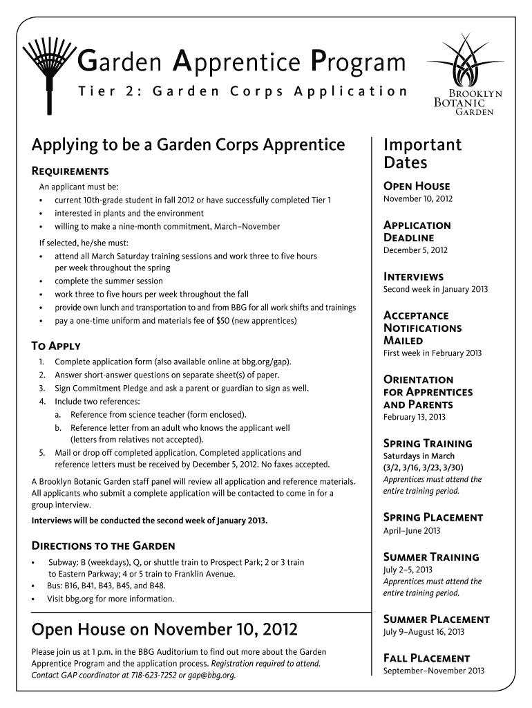 Fillable Online Garden Apprentice Program Application Fax Email Print - pdfFiller