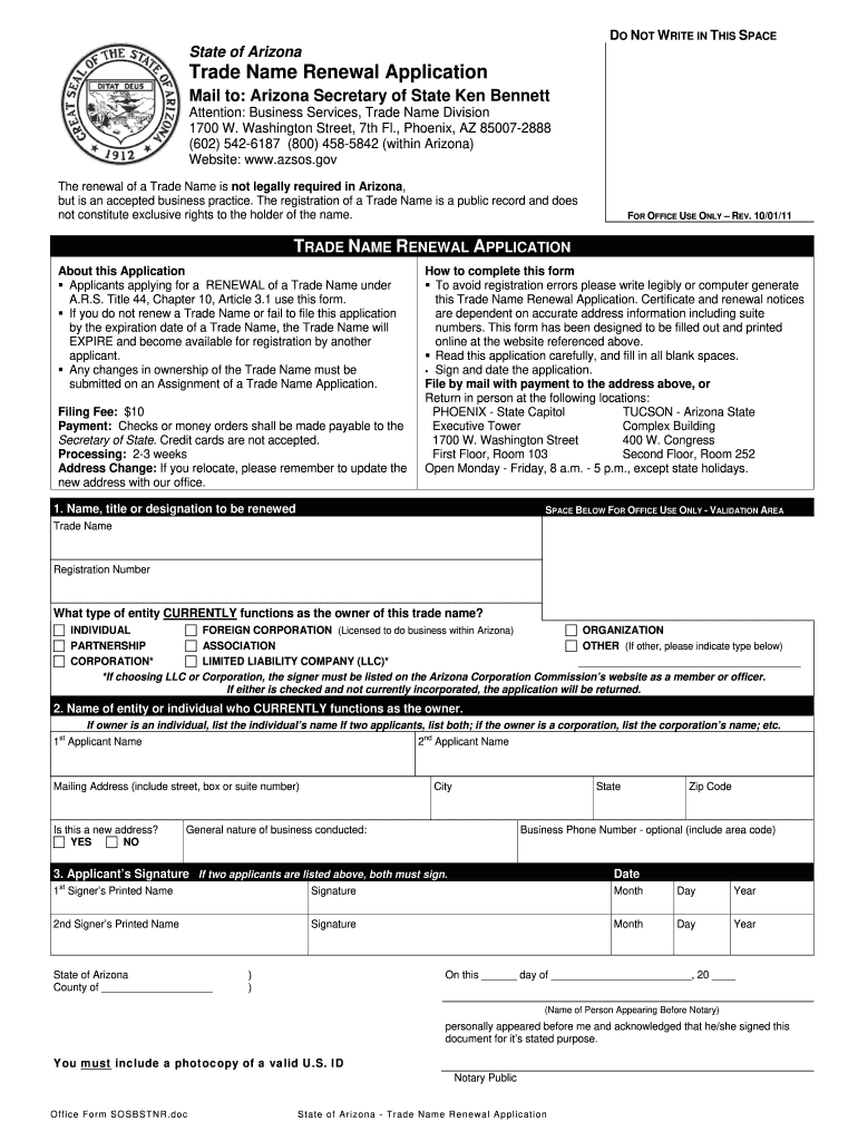 2011 2024 Form AZ Trade Name Renewal Application Fill Online Printable 2011 2024 Form AZ Trade Name Renewal Application Fill Online Printable