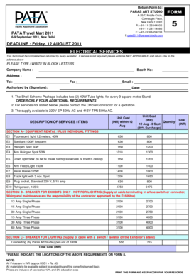 Fillable Online pata ELECTRICAL SERVICES FORM - PATA - pata Fax Email ...