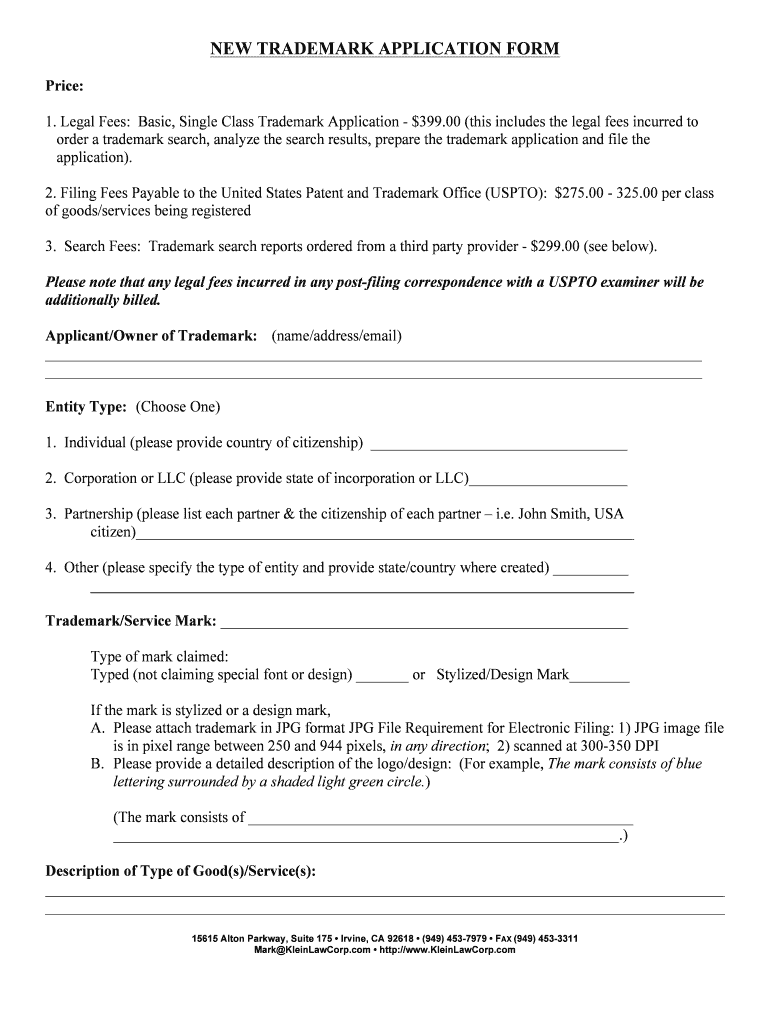 Fillable Online New Trademark Application Form Fax Email Print - pdfFiller