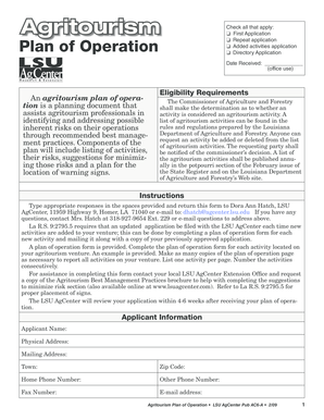 Fillable Online Agritourism Plan of Operation.pdf - The LSU AgCenter ...