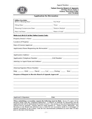 Fillable Online Application for Revocation of Board of Appeals Approval ...