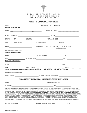 Fillable Online Pediatric New Patient - Brian Griner MD Fax Email Print ...