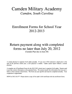 Fillable Online Enrollment Forms - Camden Military Academy Fax Email ...
