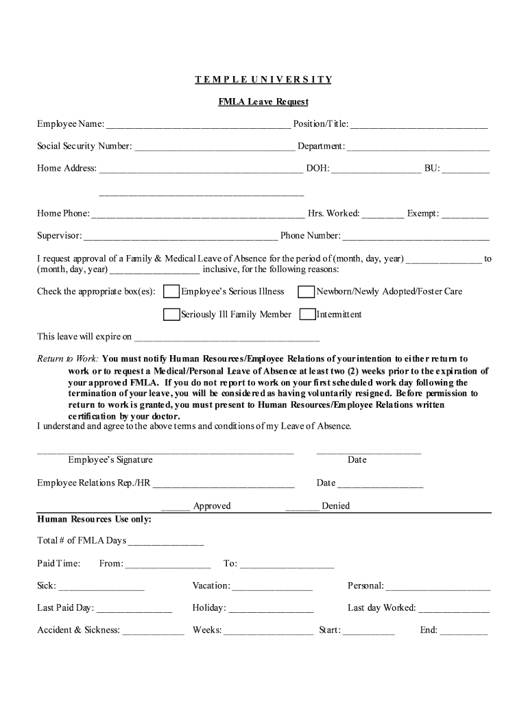 Fillable Online FMLA Leave Request Form Fax Email Print - pdfFiller