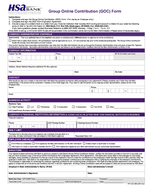 Fillable Online Group Online Contribution (GOC) Form - HSA Bank Fax ...