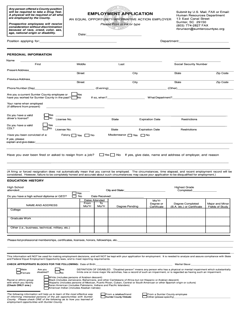 Fillable Online County Employment Application Fax Email Print - pdfFiller