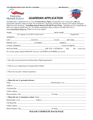 Fillable Online GUARDIAN APPLICATION - Freedom Honor Flight Fax Email ...