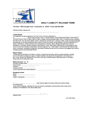 Fillable Online ADULT LIABILITY RELEASE FORM - The River Church Fax ...