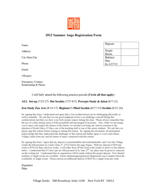 Fillable Online villagezendo 2012 Summer Ango Registration Form - The ...
