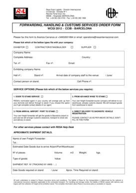 Fillable Online Forwarding, Handling & Customs Services Order Form Fax ...