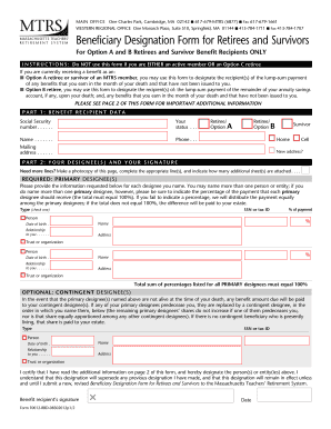 Fillable Online massgovmtrs beneficiary designation form for retirees ...