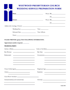 Fillable Online westwoodpres Wedding Registration Form - Westwood ...