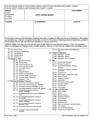 Fillable Online Civil Cover Sheet for Case Filing Fax Email Print ...